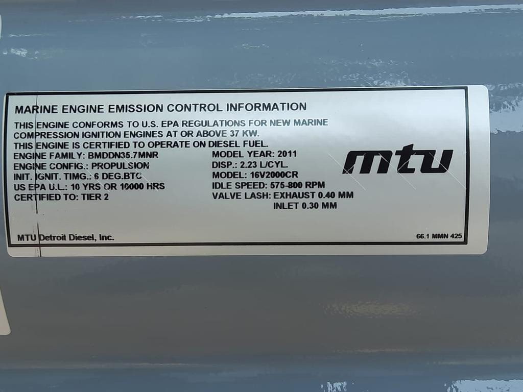 Pair MTU 16V2000 M92 CR Marine Propulsion Engines 2,185hp at 2,450rpm ...
