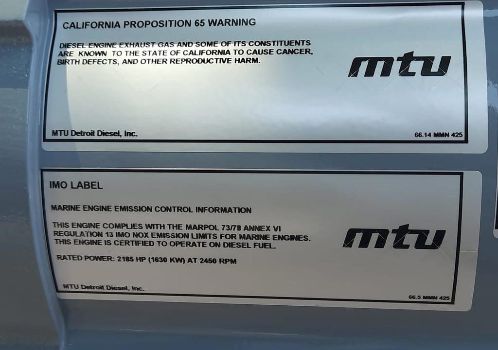 Pair MTU 16V2000 M92 CR Marine Propulsion Engines 2,185hp at 2,450rpm ...